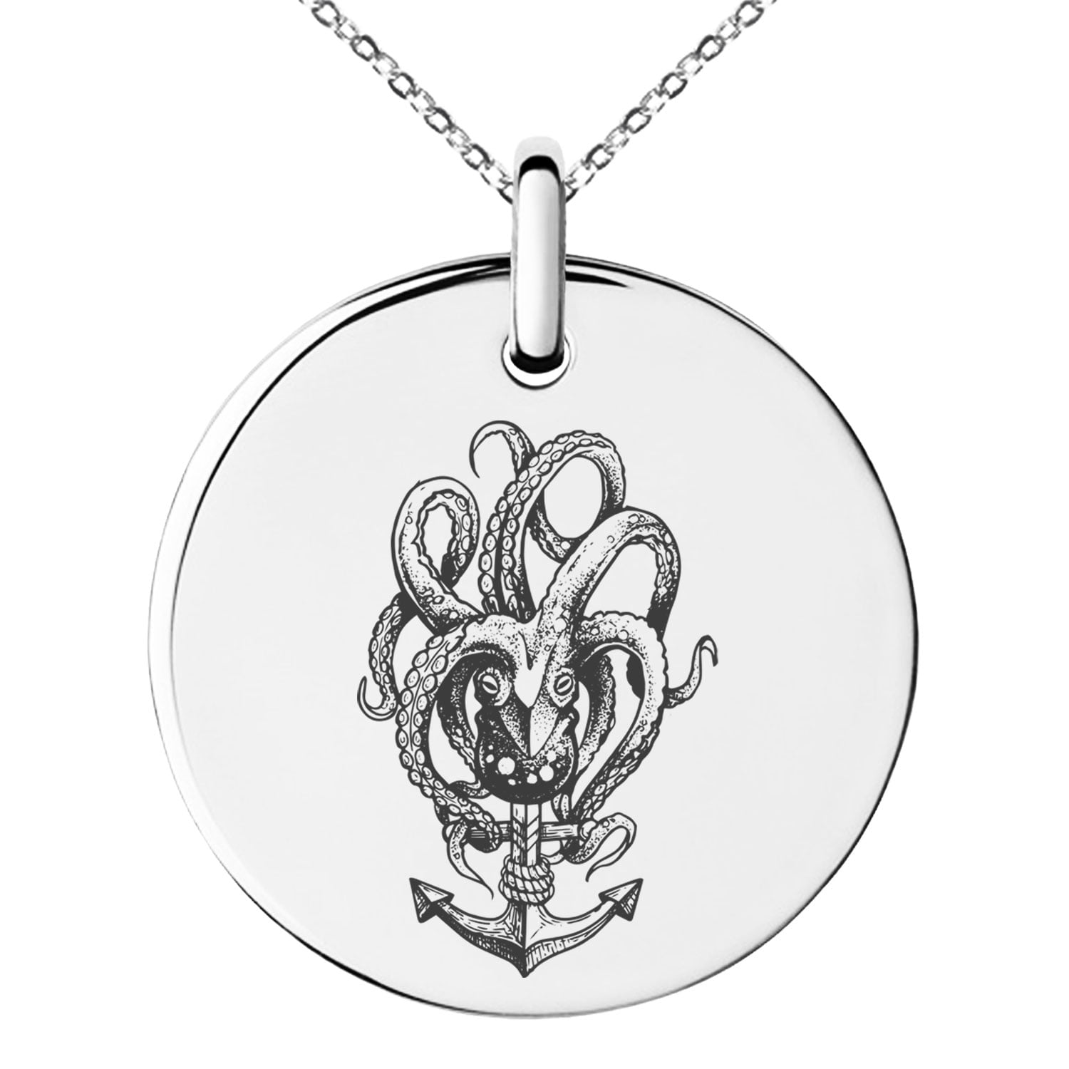 Stainless Steel Nautical Octopus Anchor Engraved Small Medallion Circle ...