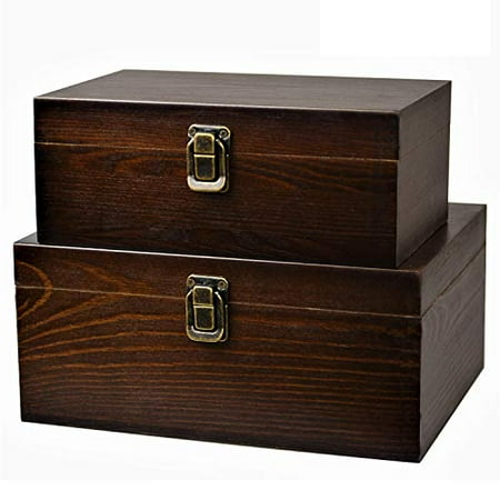 2 Pack Wood Box Handcrafted Decorative Wooden Storage Case Cabinet ...