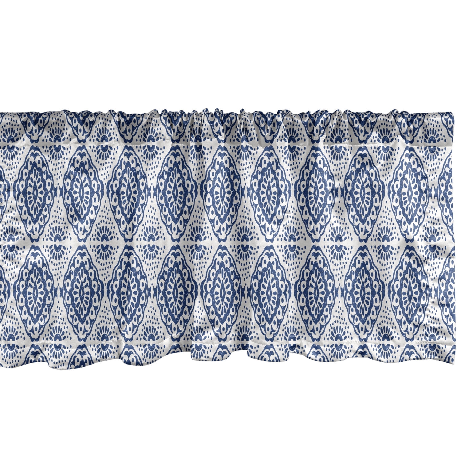 Ambesonne Blue And White Window Valance Abstract Tie Dye Effect Ikat