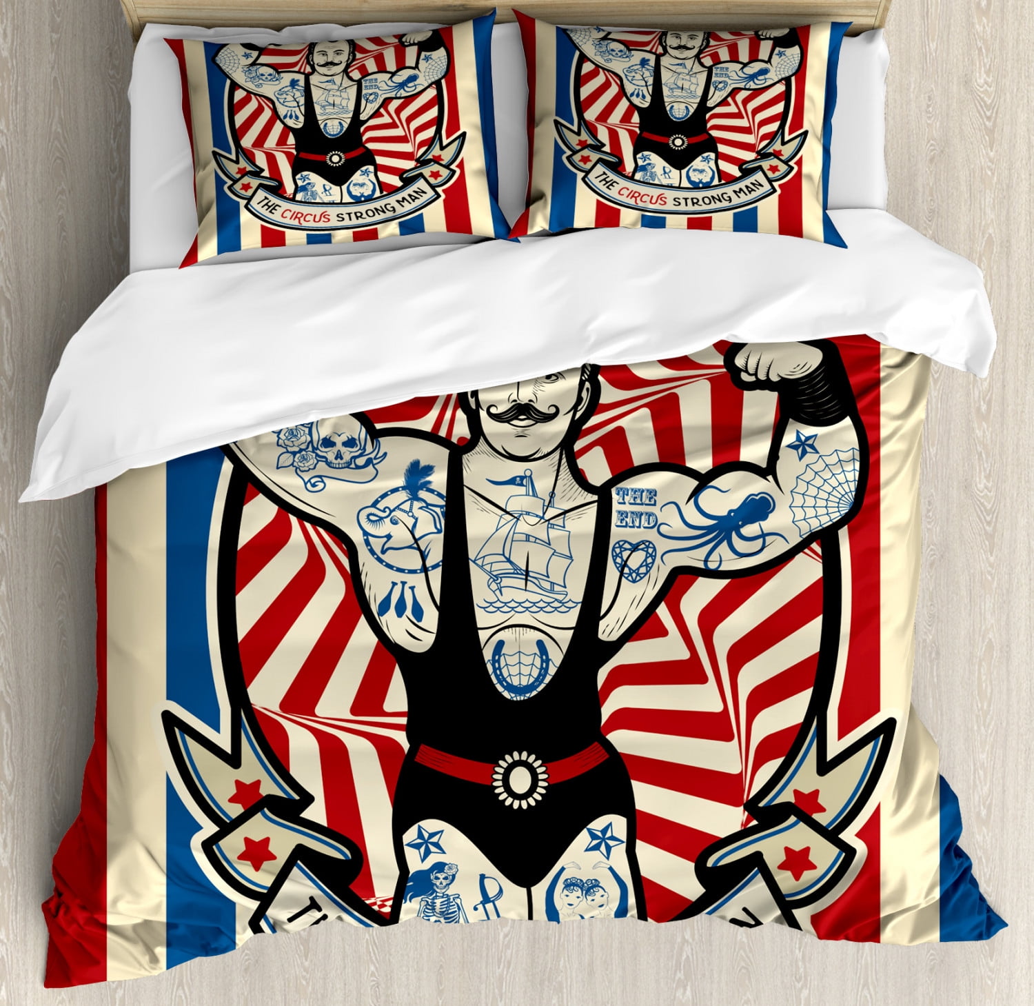 Circus King Size Duvet Cover Set, Nostalgic Icon the Strong Man with ...