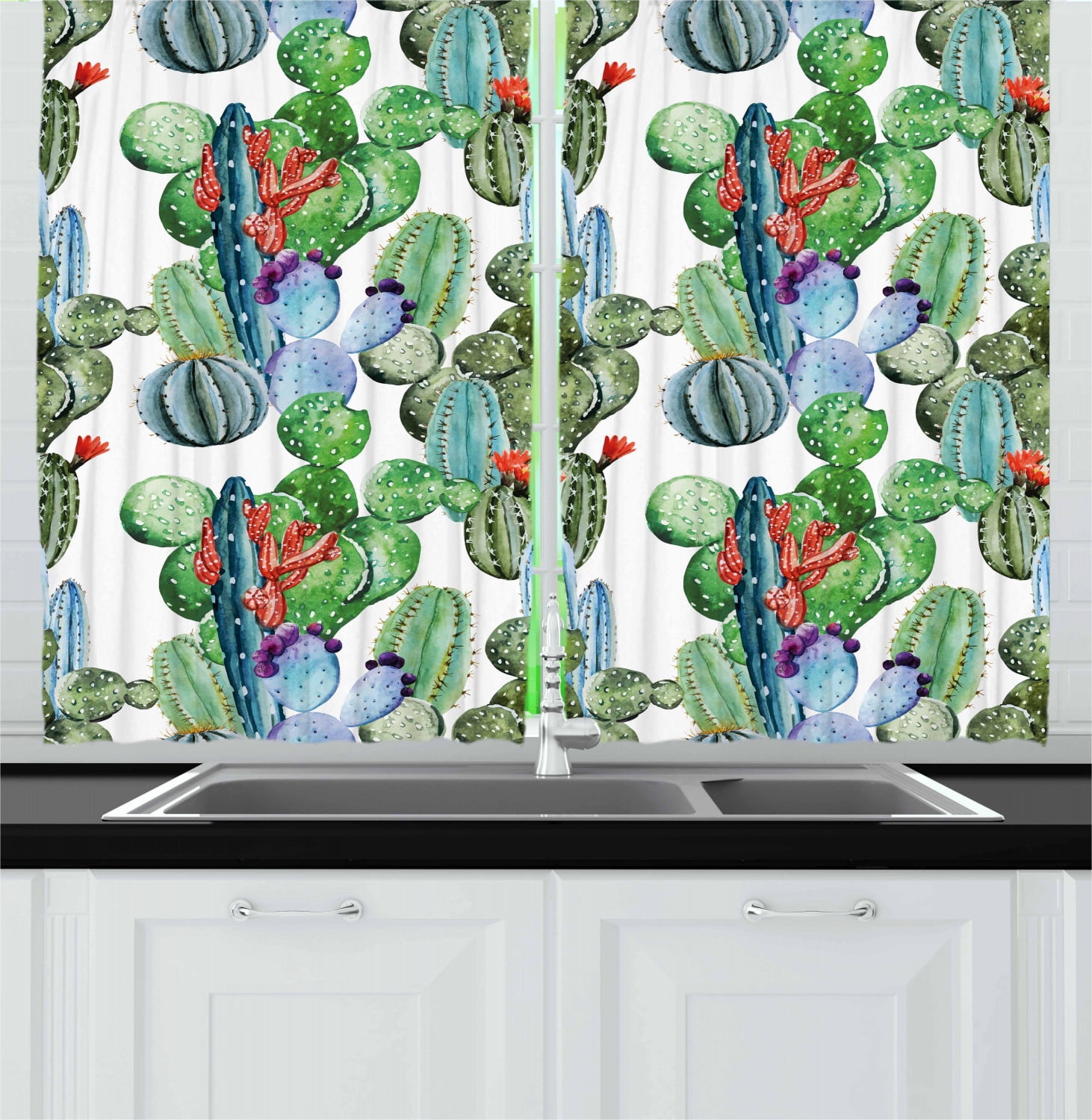Cactus Curtains 2 Panels Set, Different Cactus Types in Watercolors ...