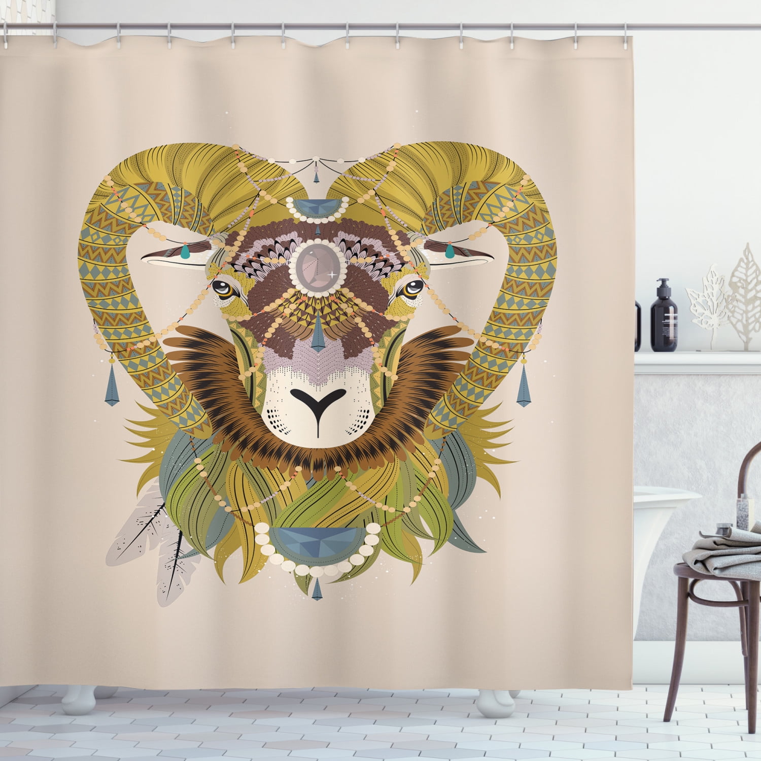 Ambesonne Goat Shower Curtain, Animal Head, 69"Wx84"L, Multicolor ...
