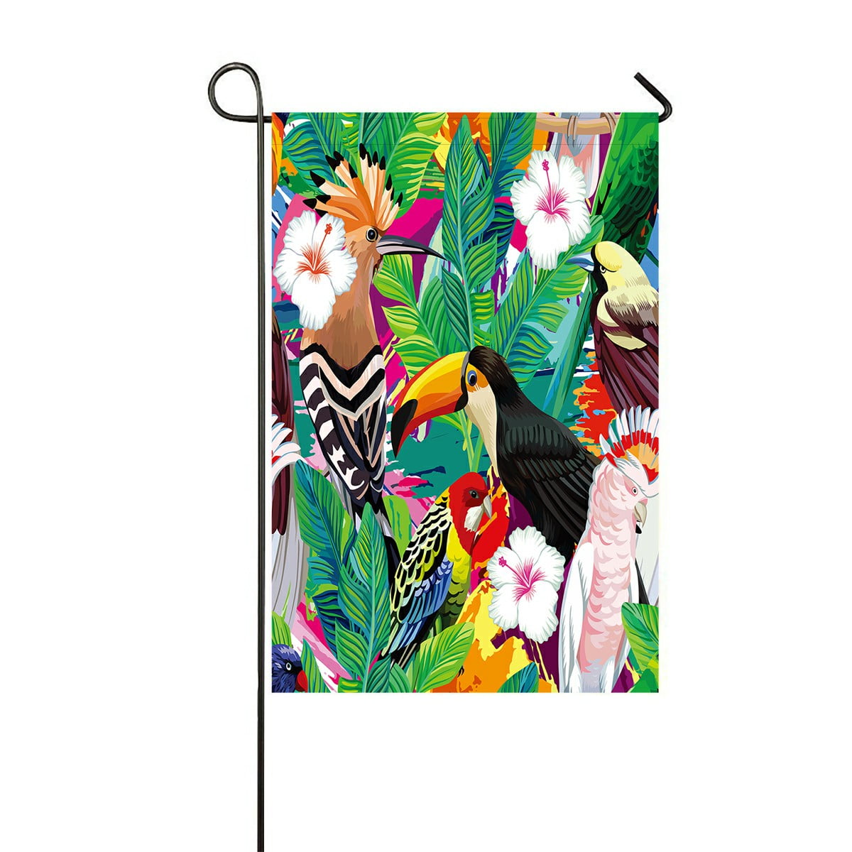 ECZJNT tropical bird toucan parrot hoopoe palm leaves Garden Flag ...