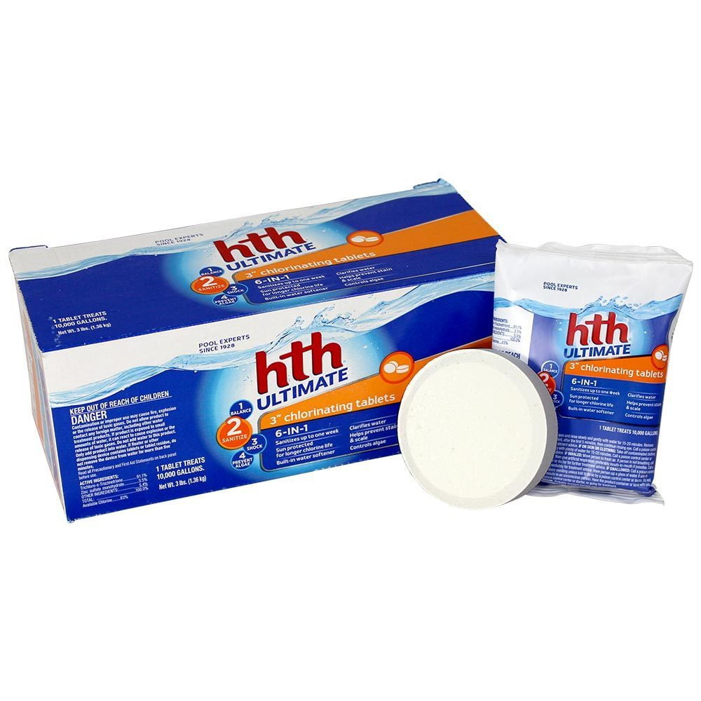 HTH Ultimate 6-In-1 3-Inch Chlorinating Tablets for Swimming Pools ...