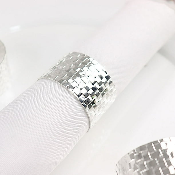 BalsaCircle 4 Silver Round Metallic Dinner Napkin Rings Basket Weave ...