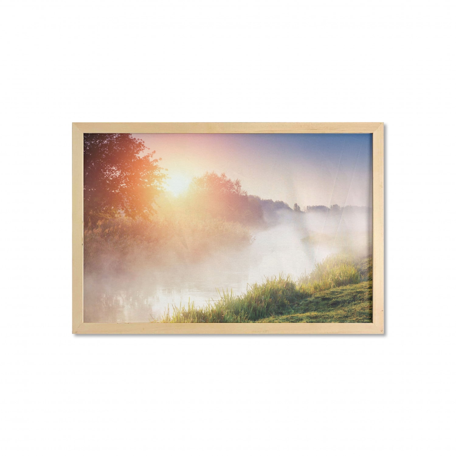 Nature Wall Art with Frame, Beaming Sun Rays Through Foggy Mountainside ...