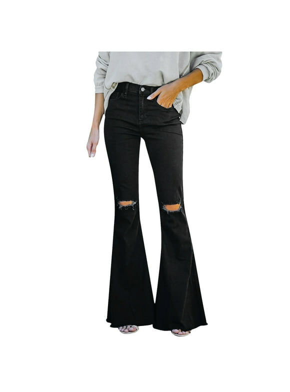 High Waisted Ripped Bell Bottom Jeans