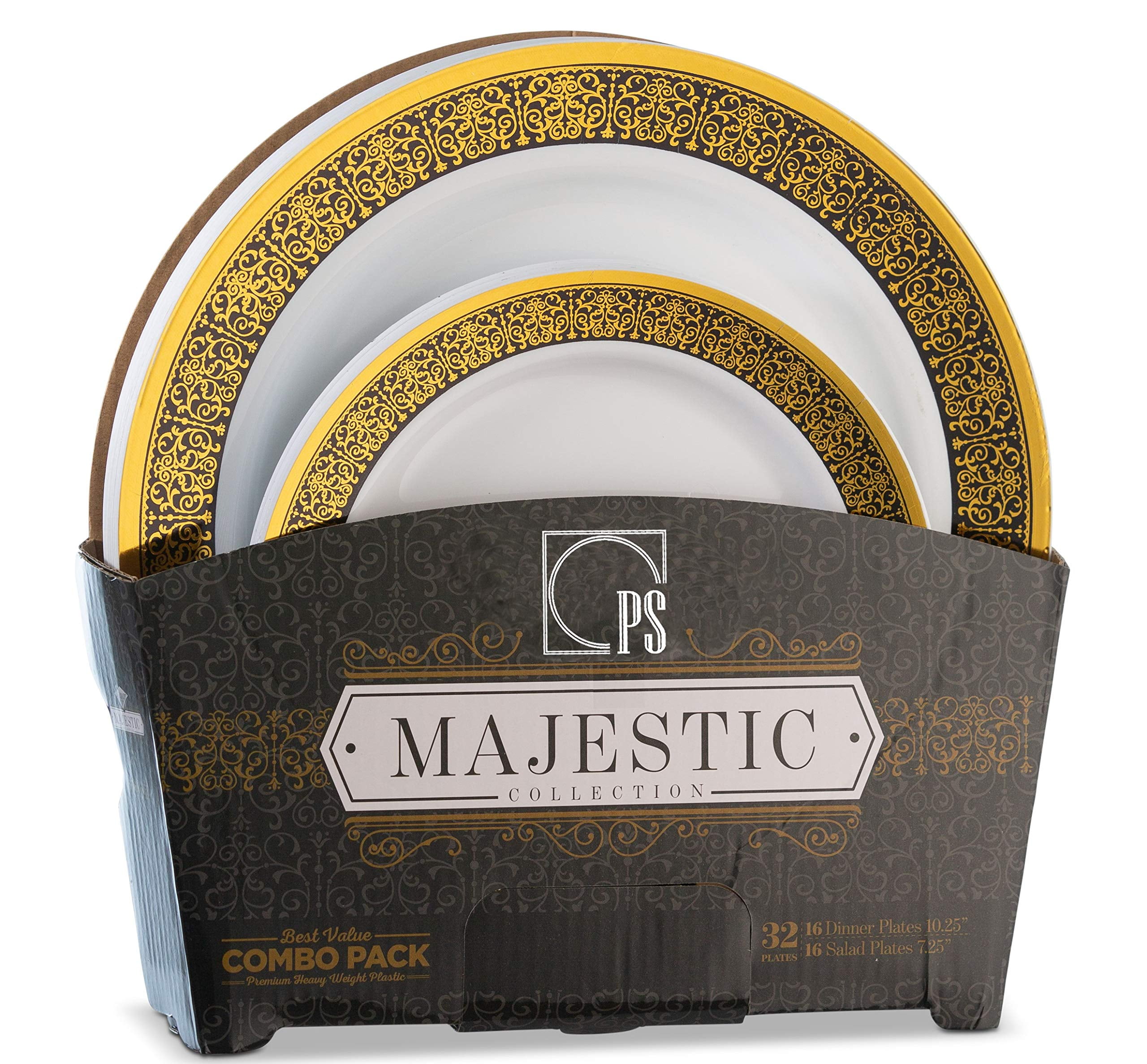 32 Piece White Gold And Black Plastic Plates Set Elegant Disposable 32-piece-white-gold-and-black-plastic-plates-set-elegant-disposable