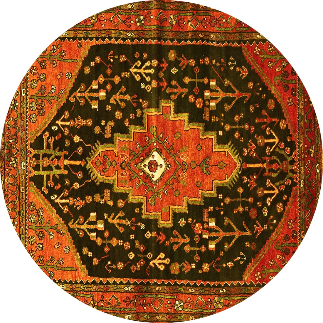 Ahgly Company Indoor Round Medallion Yellow Traditional Area Rugs, 6 ...