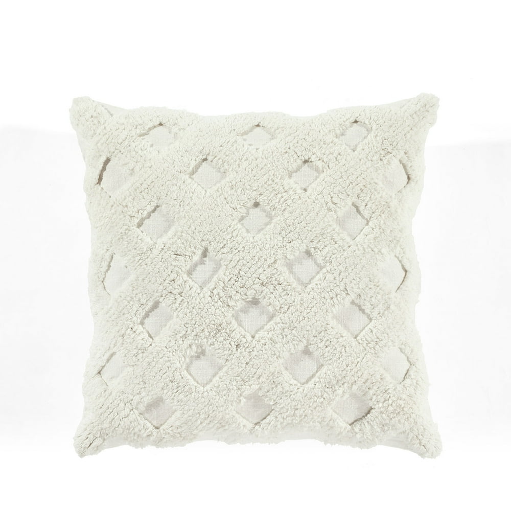 Lush Decor Tufted Diagonal Decorative Pillow Cover White Single 20X20 ...