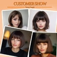 EAEABJ Short Straight Bob Wig with Bangs for Women, 12 Inch Dark Brown ...