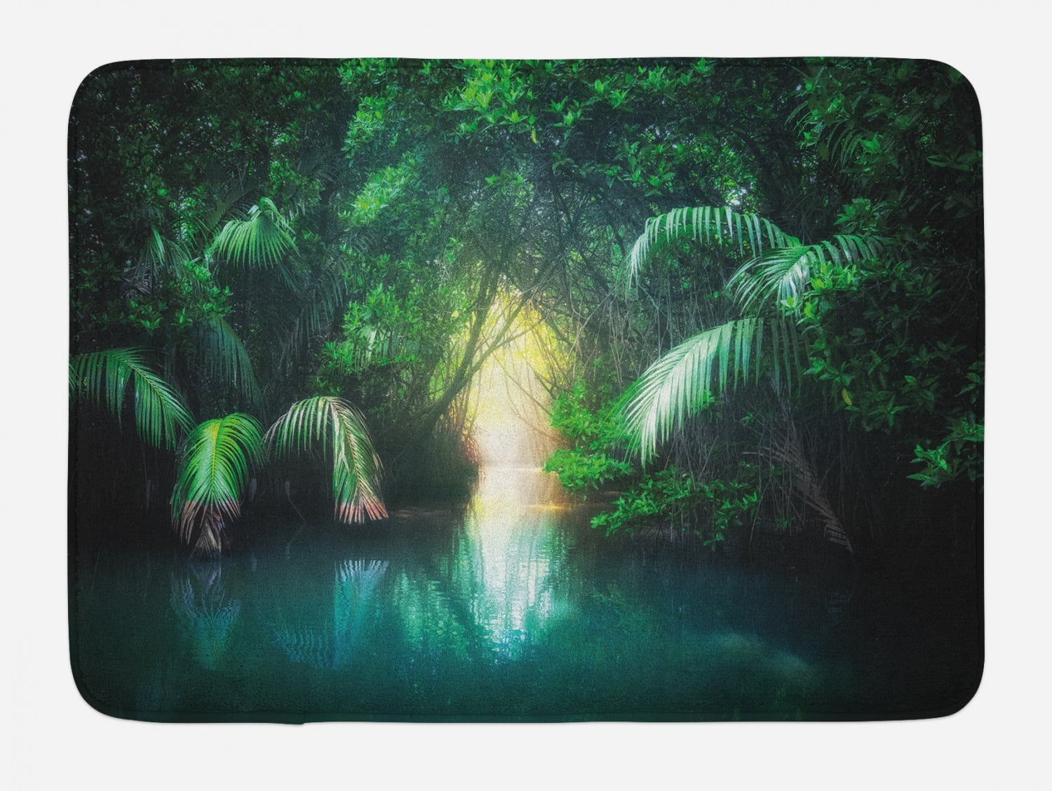 Jungle Bath Mat, Tropical Lake Mangrove Rainforest Pathway through Lush ...