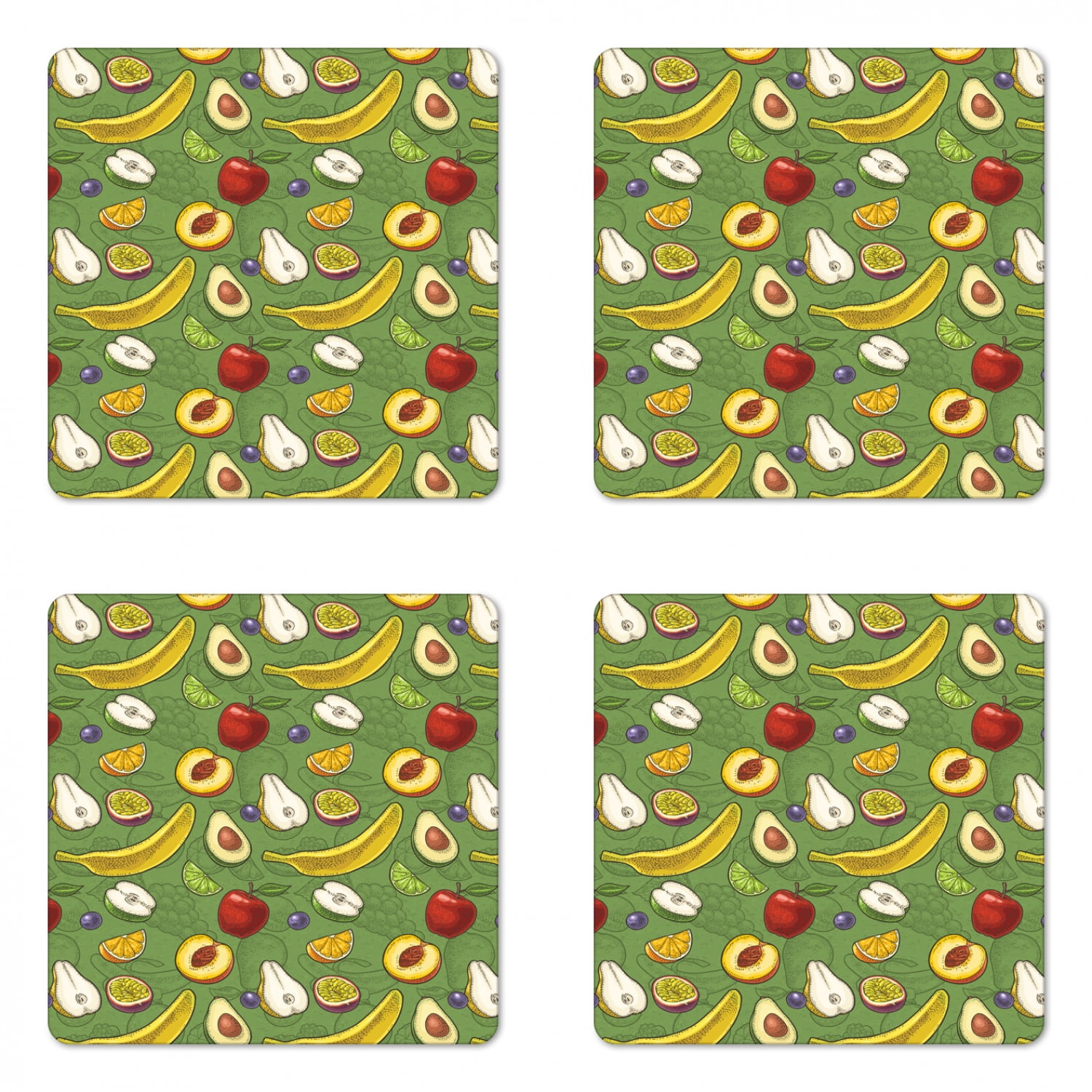 Fruits Coaster Set of 4, Avocado Apples Banana Grapes Lime Healthy ...