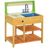 Outsunny Children's Outdoor Play Kitchen Set, Wood Toy with Faucet and ...