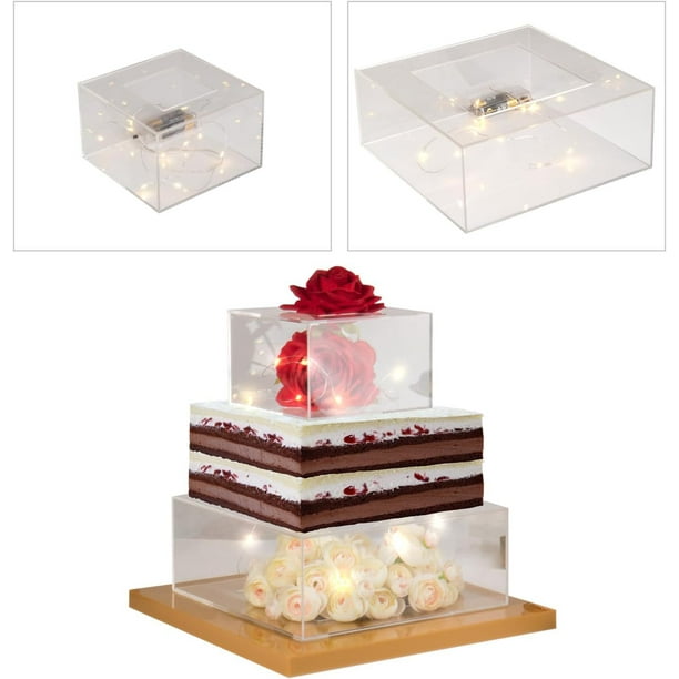 Clear Square Acrylic Fillable Cake Stand with Lid,Cupcake Tier Riser ...