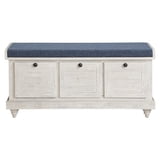 Dover Storage Bench in Wood Distress White with Navy Fabric Cushion ASM ...