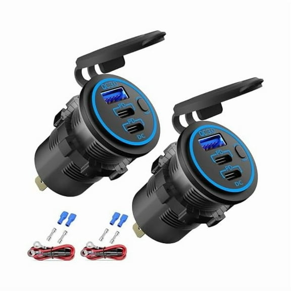 12V-24V Usb C Fast Car Charger 3Port Pd & Qc3.0 Outlet Socket For Boat ...