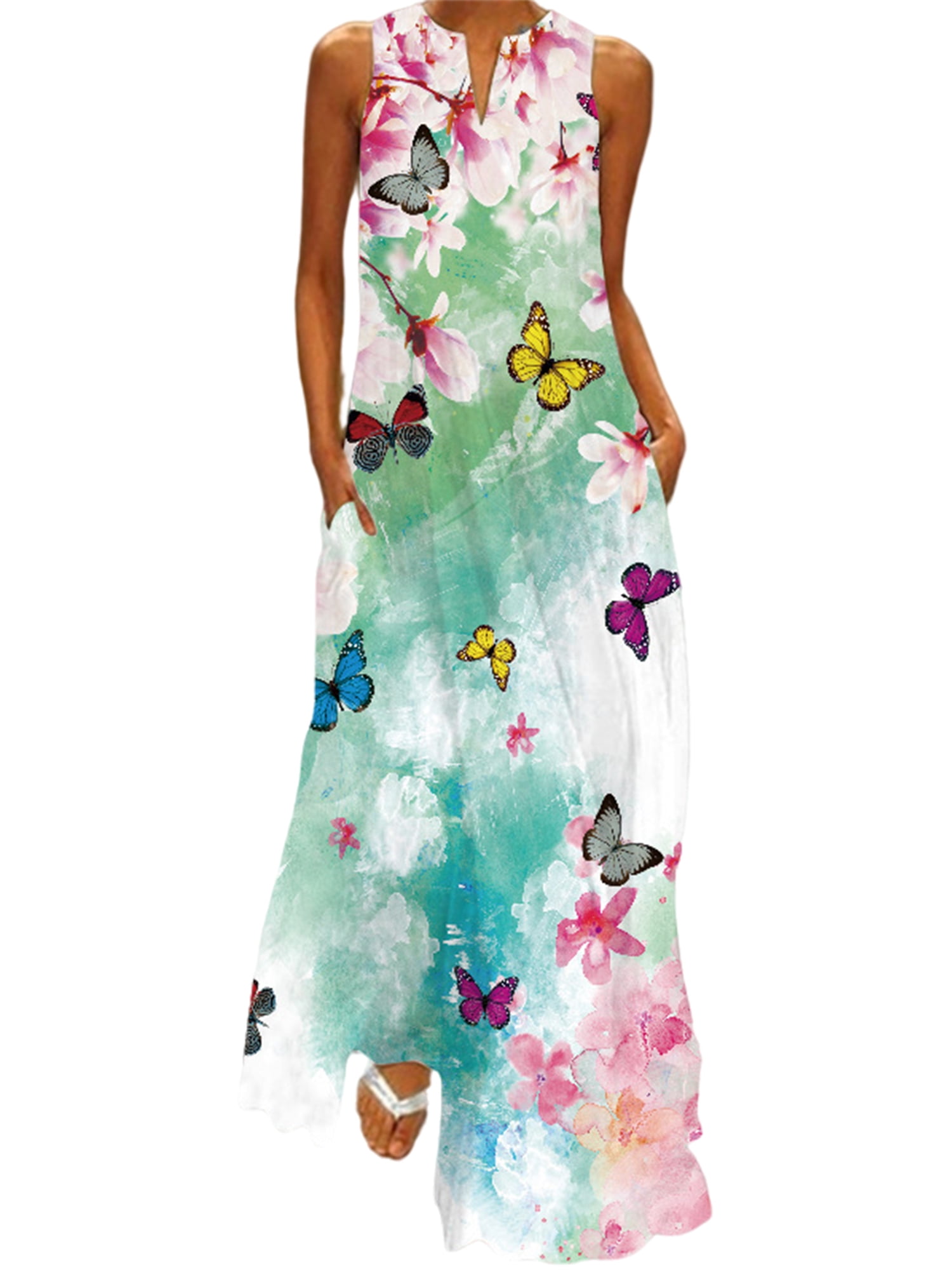 Lumento Womens Dresses Bohemian Beach Maxi Dress V Neck Summer Tank