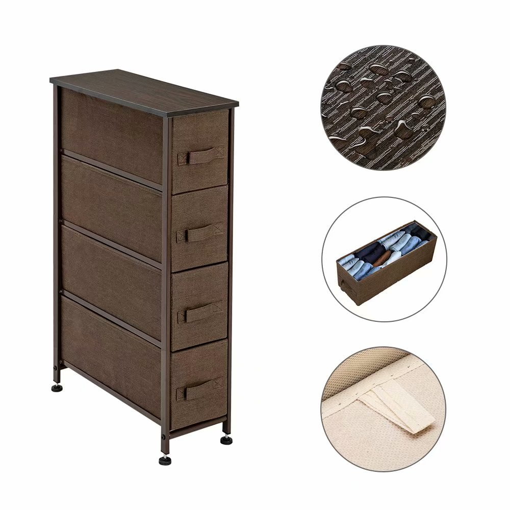 Narrow Dresser Vertical Storage Unit With 4 Fabric Drawers Metal