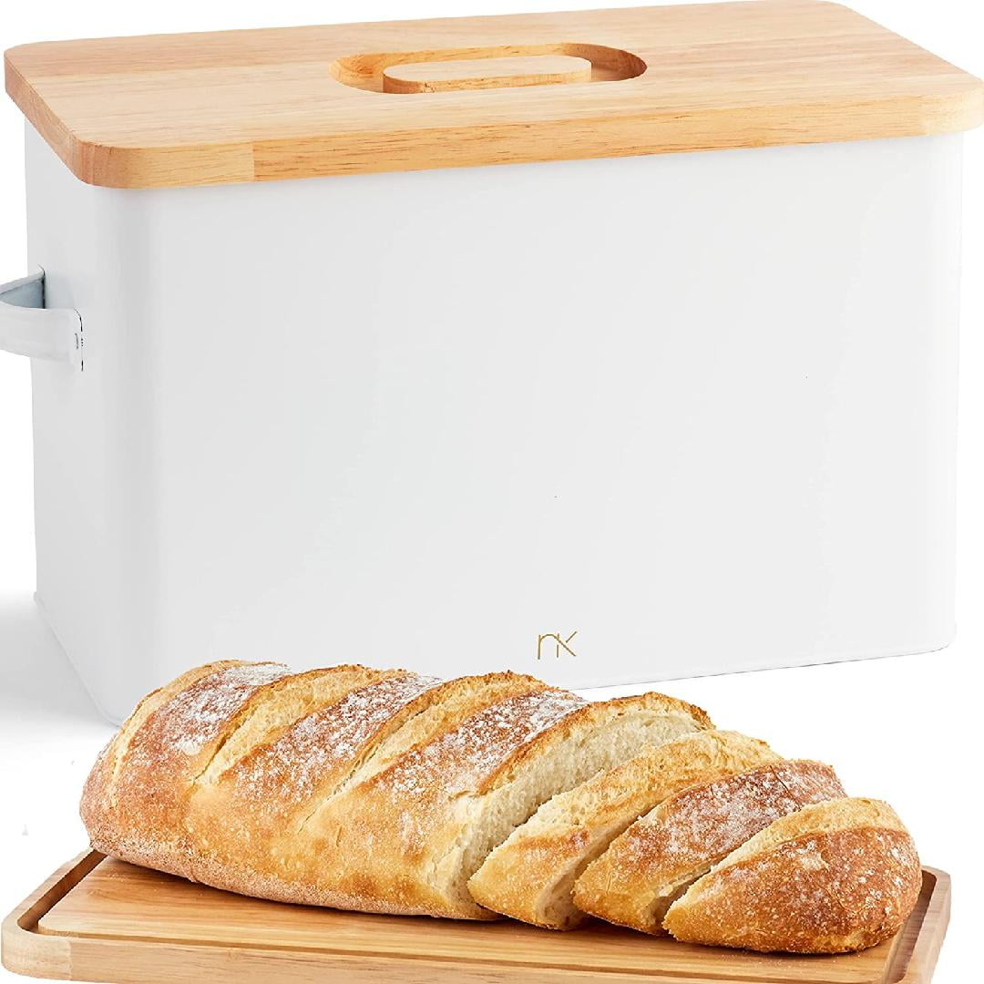 Extra Large Bread Box White - Modern Farmhouse Bread Box with Cutting ...