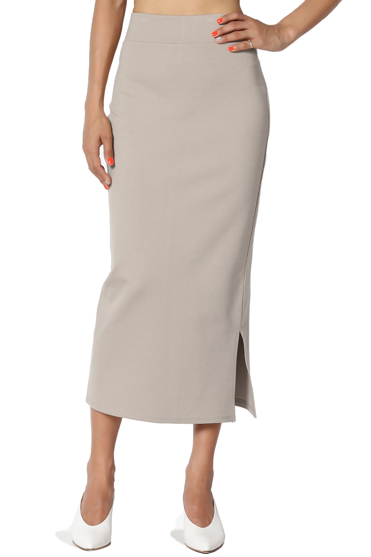 Themogan Womens Plus Side Slit Ponte Knit High Waist Mid Calf Long