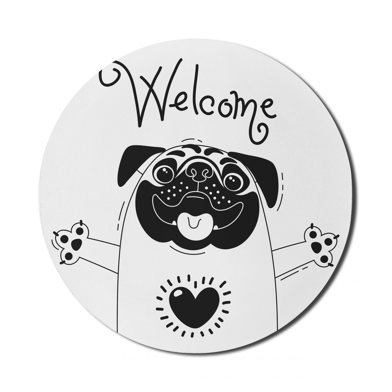 Pug Mouse Pad for Computers, Black and White Dog with Welcome Word over ...