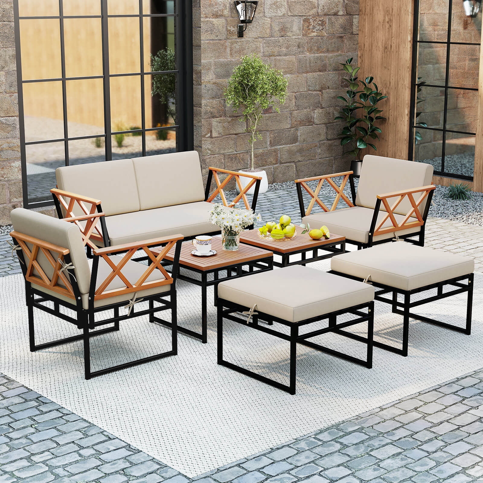 Click here for Costway 7 Pcs Outdoor Conversation Set Acacia Wood... prices