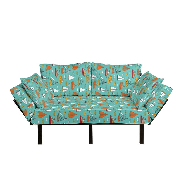 Nautical Futon Couch, Sea River and Ocean Transport on Turquoise ...