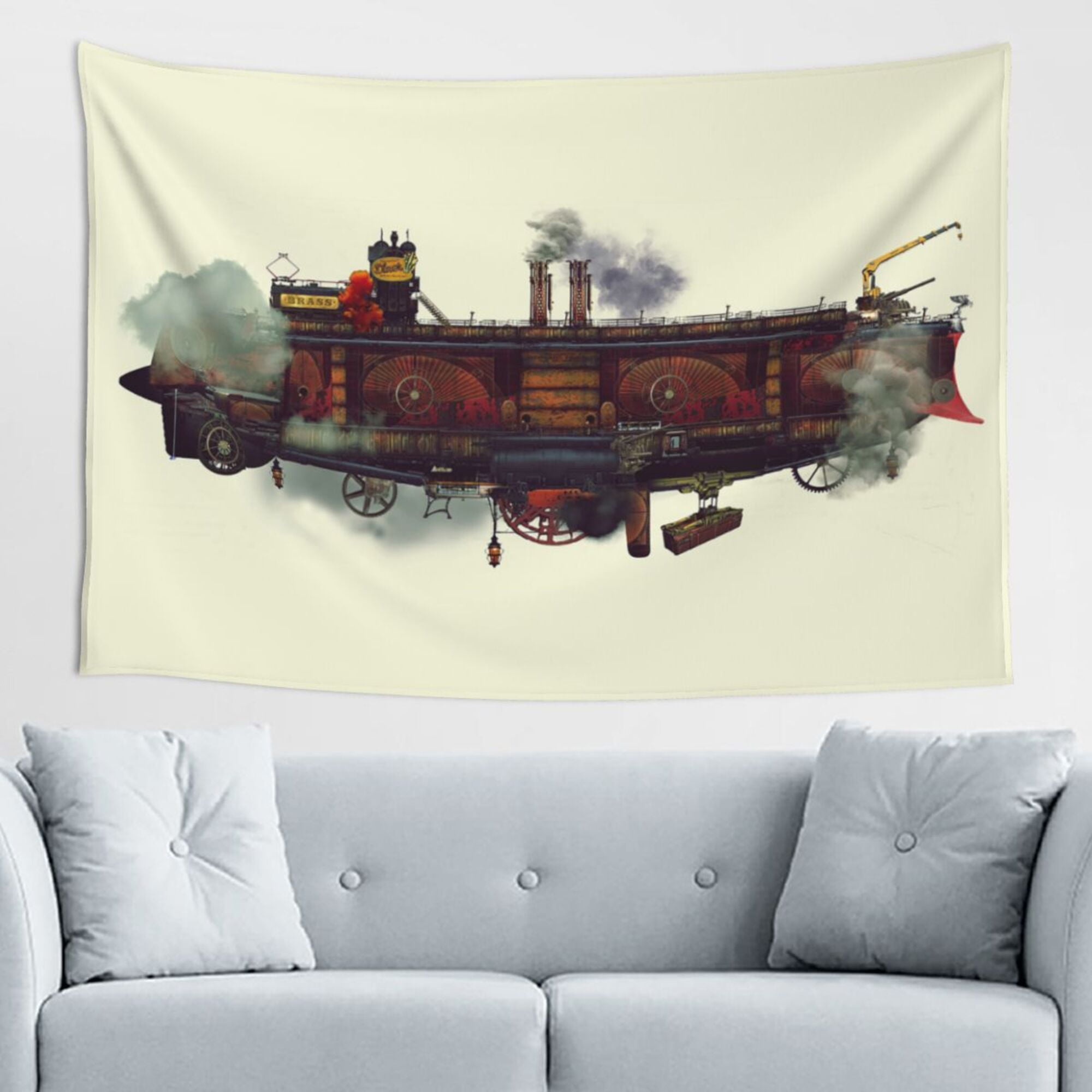 Airship Steampunk Tapestry, Fantasy Atompunk Wall Hanging Tapestries ...