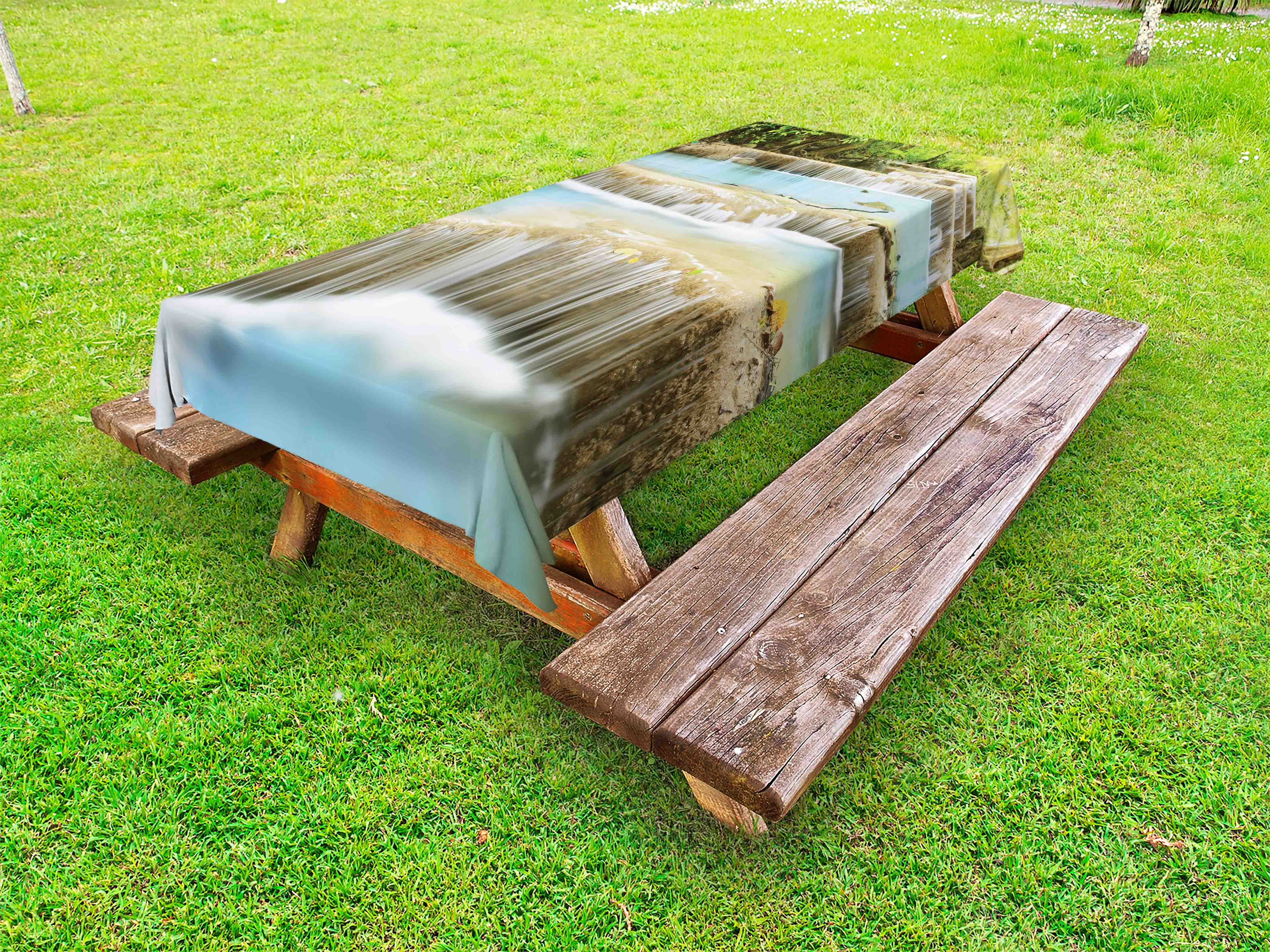 Waterfall Outdoor Tablecloth, Water Falls into The Lake through The ...