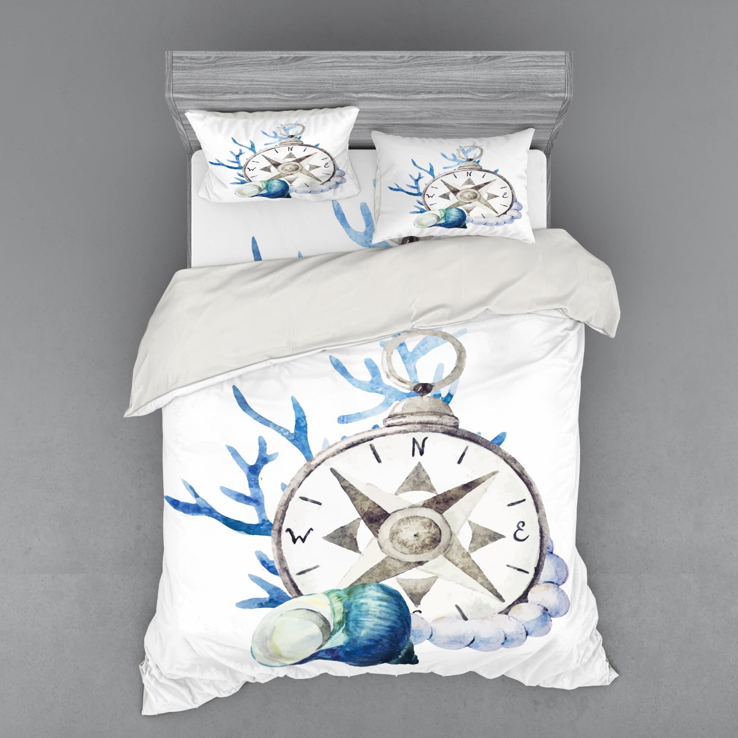 Ambesonne Compass Bedding Set 4 Pcs, Watercolor Nautical, Queen, Navy ...