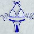 Sexy Blue Micro Thong Bikini Women Swimwear Crystal String Halter
