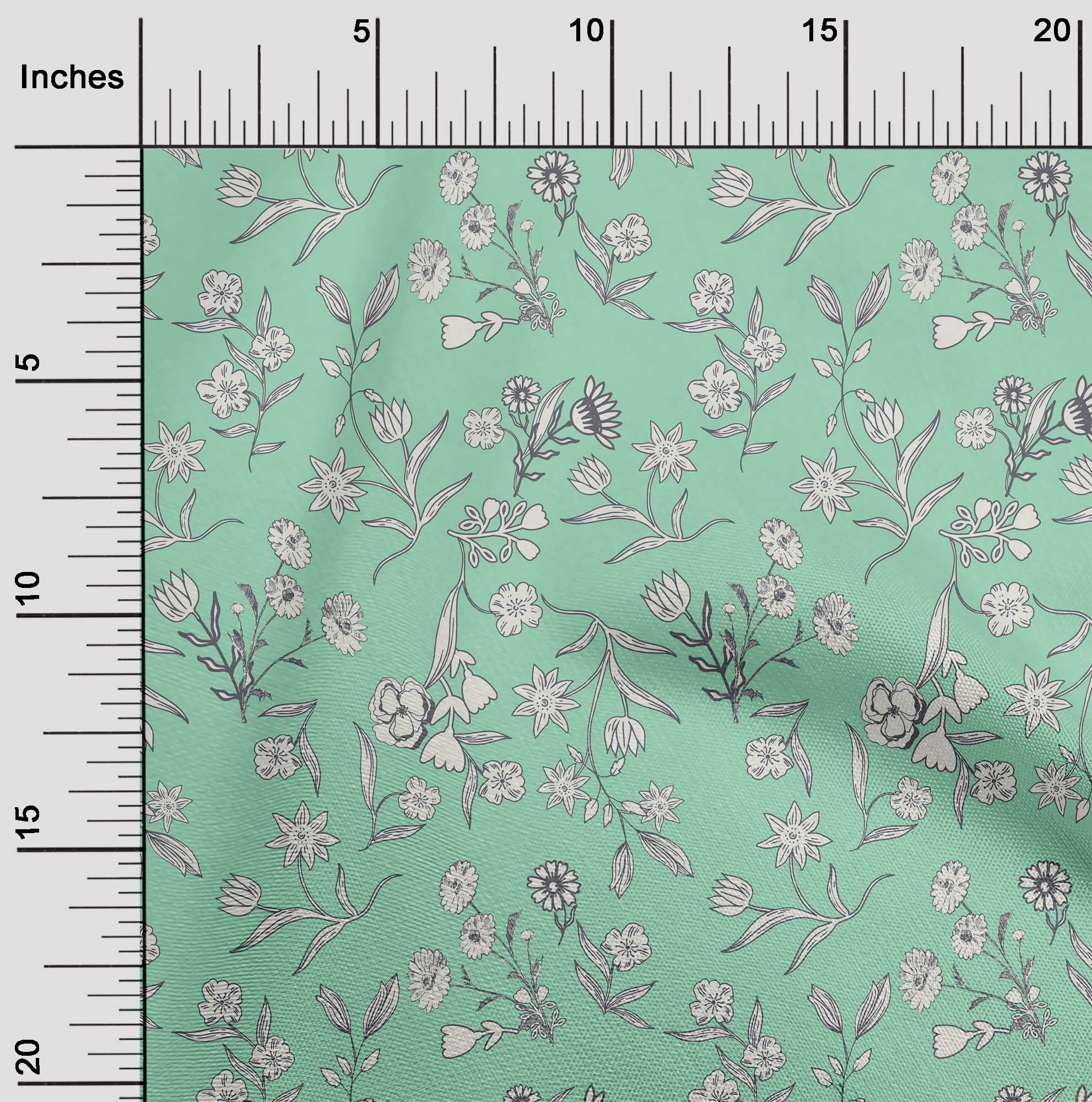 oneOone Georgette Viscose Light Mint Green Fabric Leaves & Floral ...