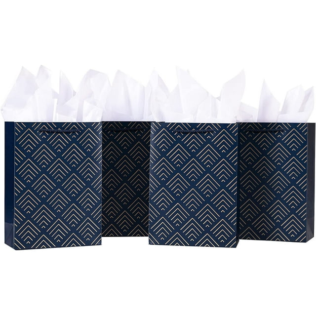 SHIPKEY 10 Pack Navy Blue Gift Bags with Tissue Paper, Blue Gift Bags ...