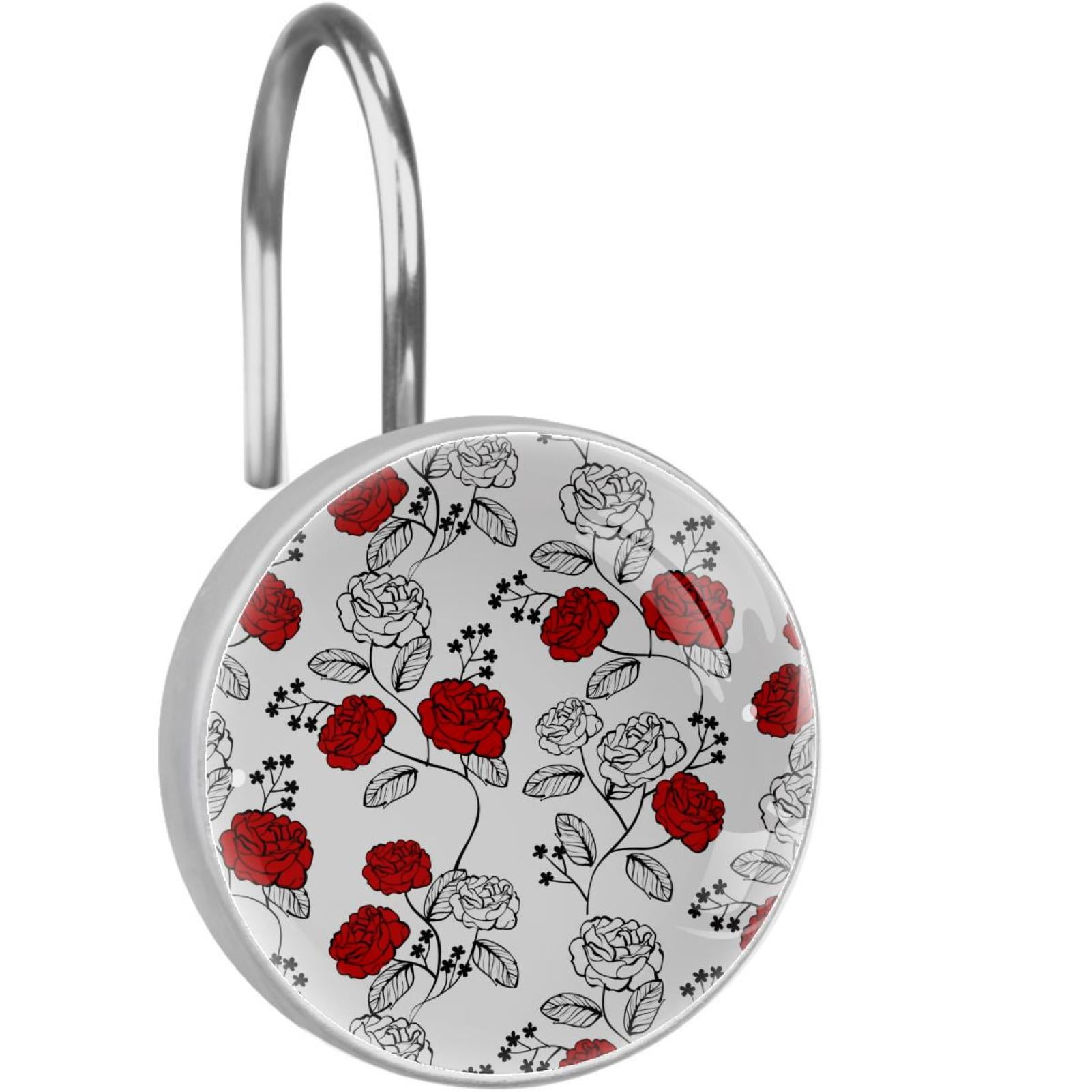 Red Rose Shower Curtain Hooks（Set of 12）for Home Hotel Shower Rods ...