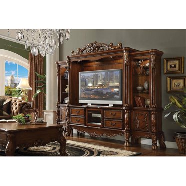 ACME Picardy Wooden Entertainment Center with Bridge in Antique Pearl ...