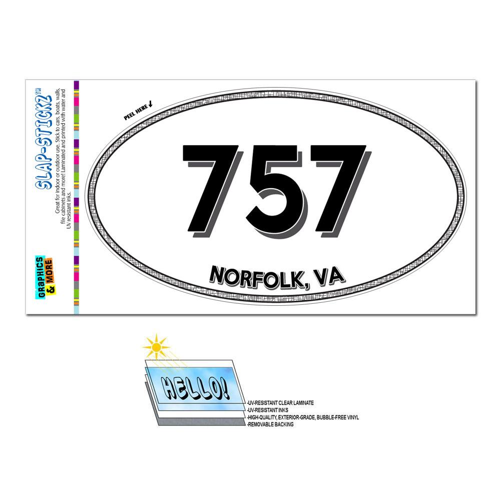 757 - Norfolk, VA - Virginia - Oval Area Code Sticker - Walmart.com