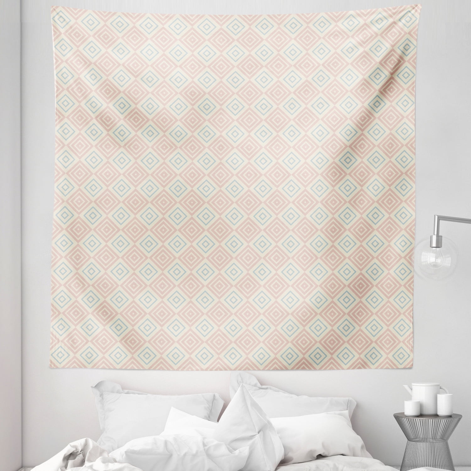 Shabby Flora Tapestry, Vintage Style Nested Diamond Line Tile Pattern ...