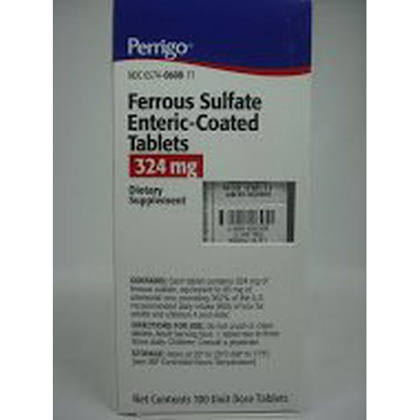 Perrigo Ferrous Sulfate Enteric-Coated Tablets, Red, 324 mg, 100 Count ...