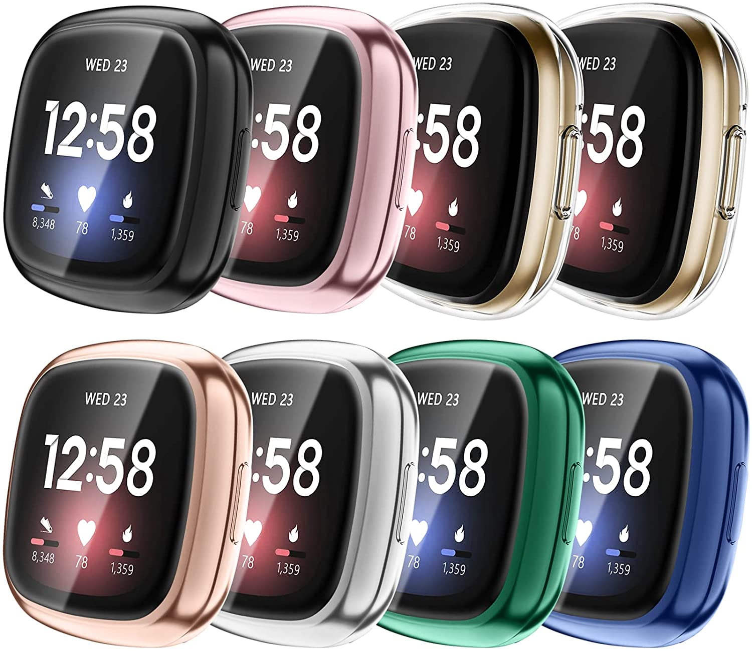 8 Pack Screen Protector Case for Fitbit Sense / Versa 3, Soft TPU ...