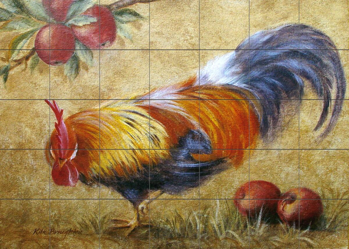 Tile Mural Kitchen Backsplash - Rooster with Apples 2 - by Rita ...