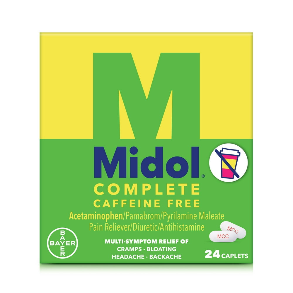 Midol Complete Caffeine Free Menstrual Pain Relief Caplets, 24 count ...