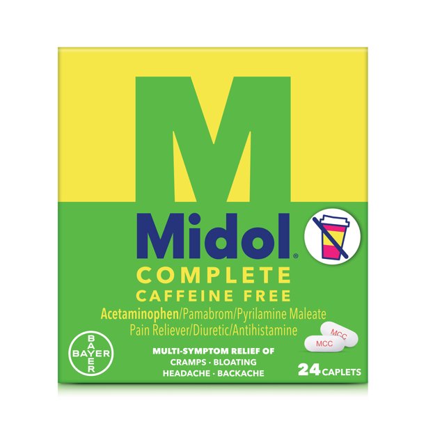 Midol Complete Caffeine Free Menstrual Pain Relief Caplets, 24 count ...