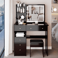 37" Left Drawer Desktop LED Vanity Table + Cushioned Stool, Large ...
