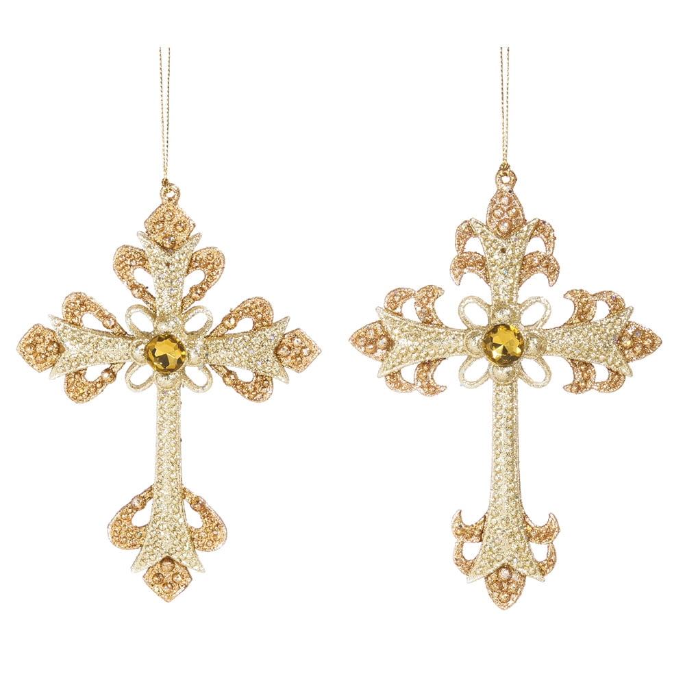 Cypress Home Jeweled Gold Cross Acrylic Ornaments, Set of 2 - Walmart.com
