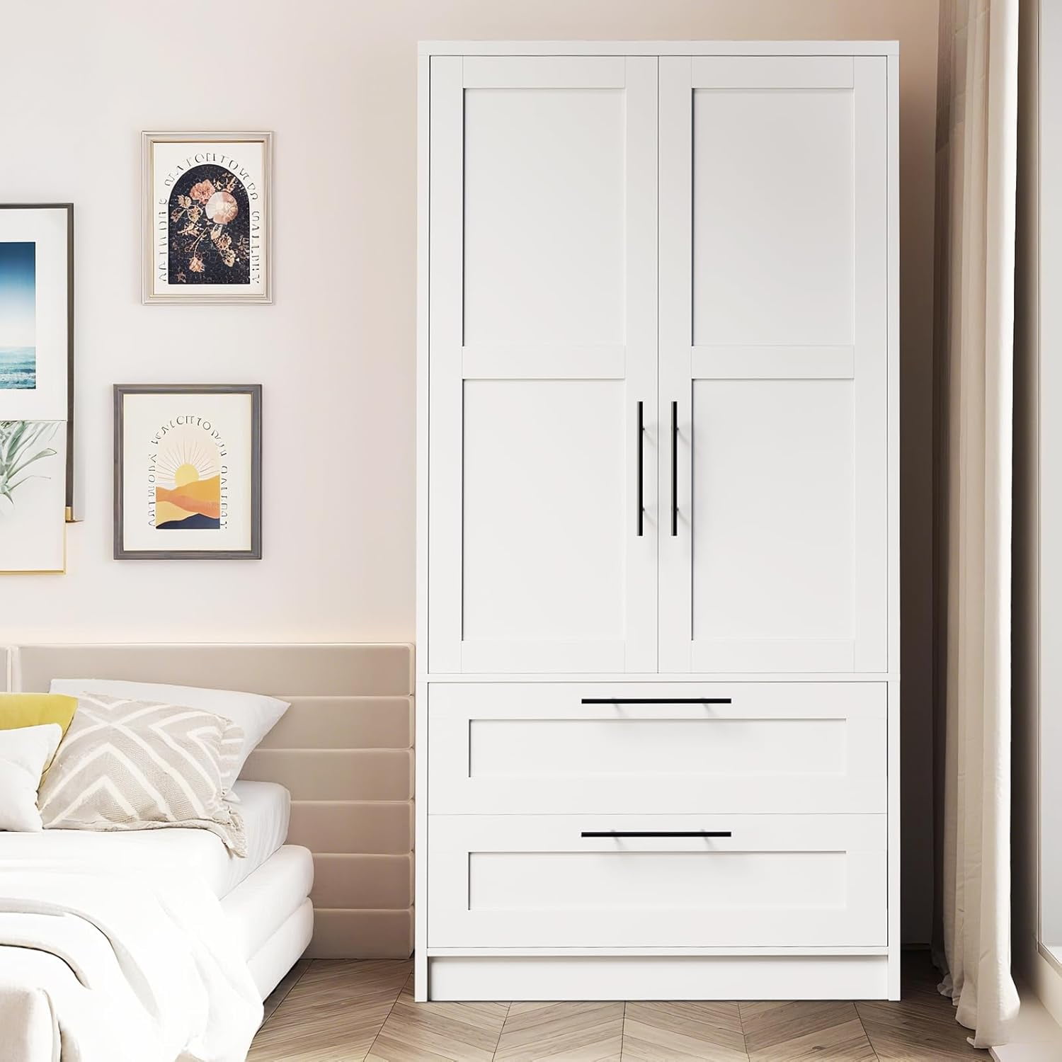 Click here for Yiwanda Yiwa Modern White Wooden Armoire  70 Tall... prices