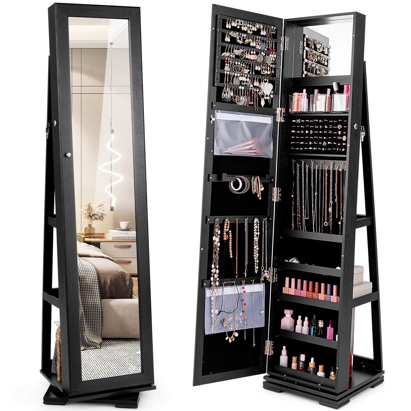 Click here for Costway 360° Rotatable Jewelry Cabinet Armoire 2-I... prices