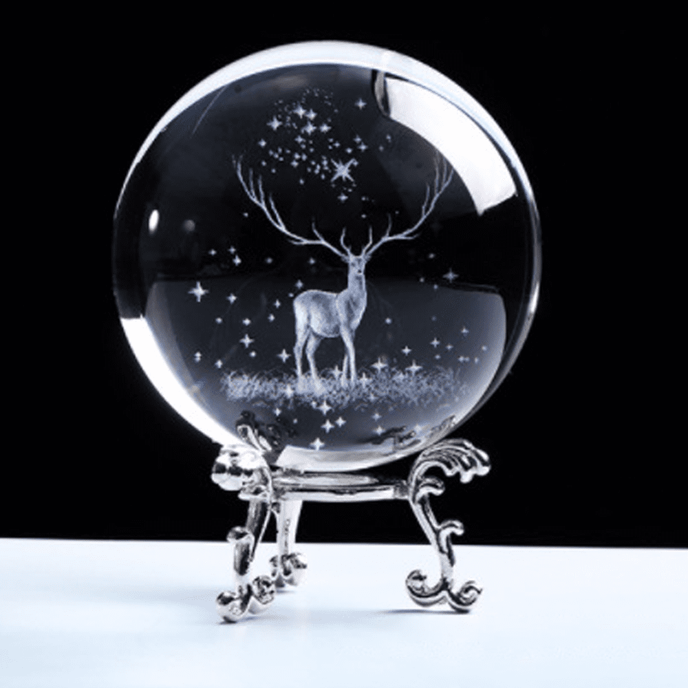 3D Crystal Ball Engraved with Silver Stand 2.36 in. Centerpiece ...