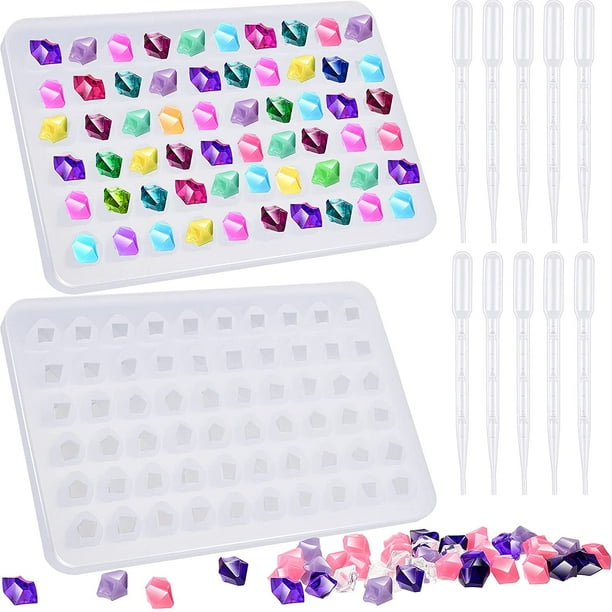 2 Pieces 60 Cavities Diamond Gem Jewelry Molds with 10 Pieces Dropper ...