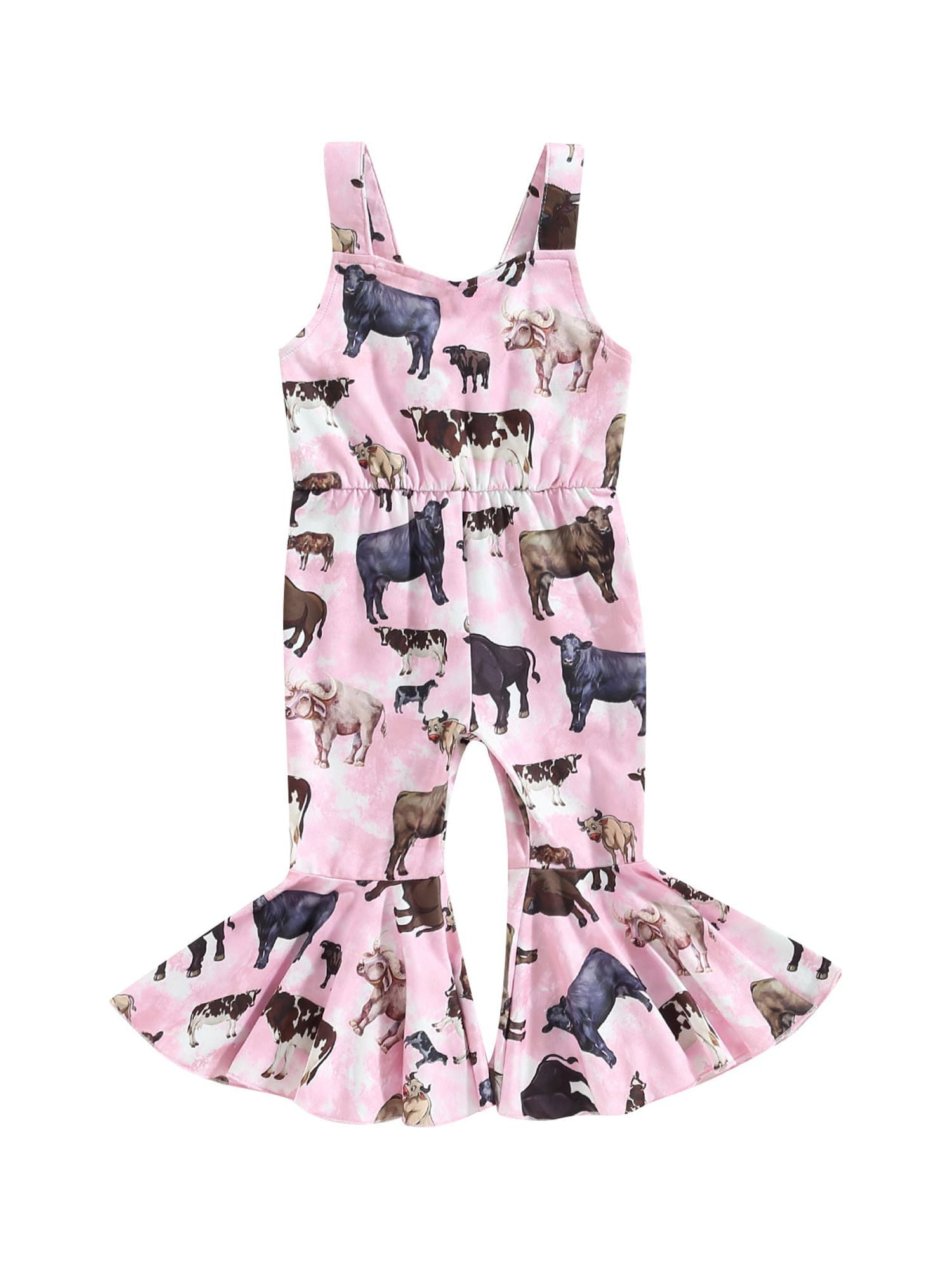Genuiskids Toddler Western Baby Girl Summer Overalls Jumpsuits Kid Sleeveless Boho Cow Floral ...